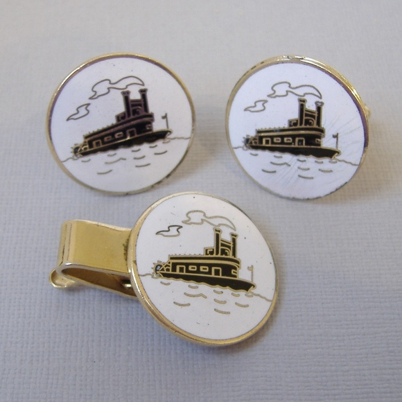 Hickok | Accessories | Steamboat Cuff Links Tie Tack Clasp Set Vintage ...